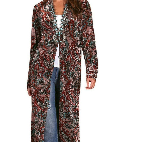Wrangler | Tops | Wrangler Velvet Kimono Open Cardigan Duster Tunic ...